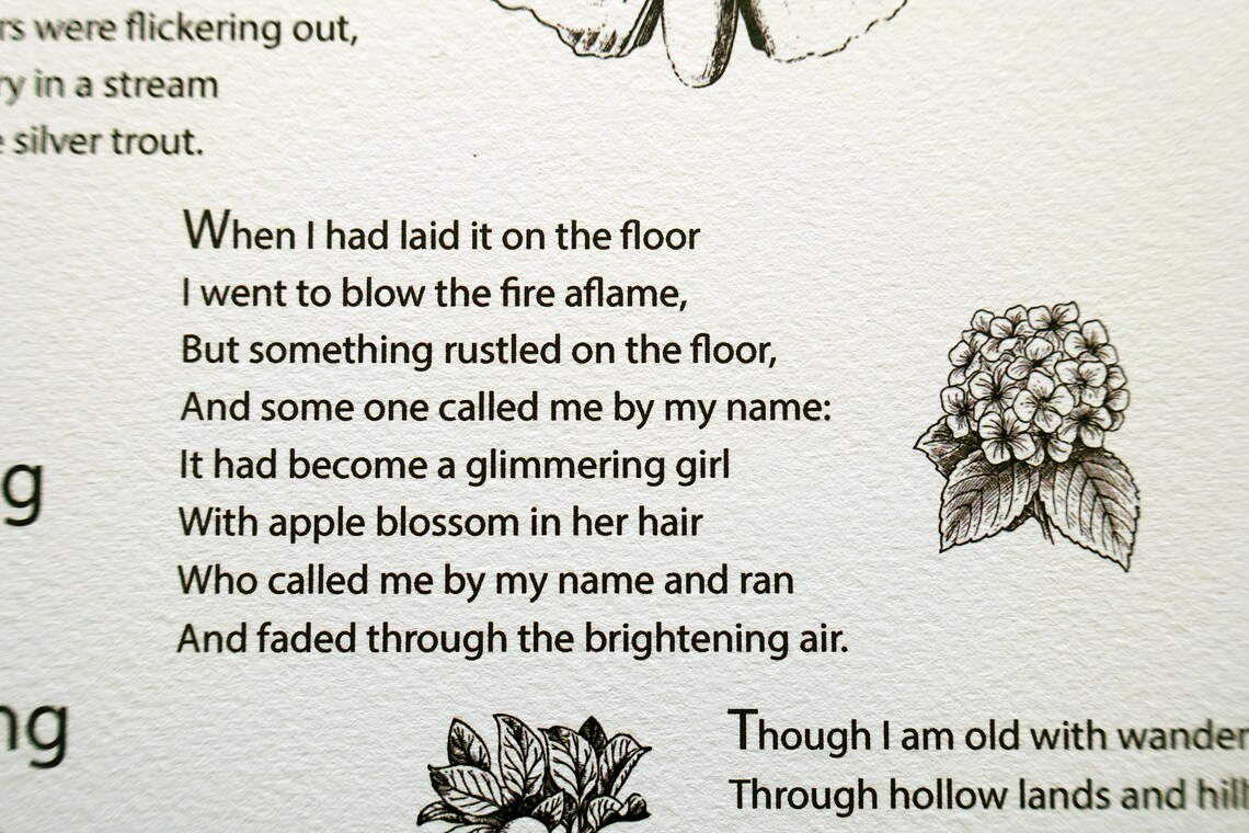 Poetry Print: the Song of Wandering Aengus by WB Yeats. Last - Etsy