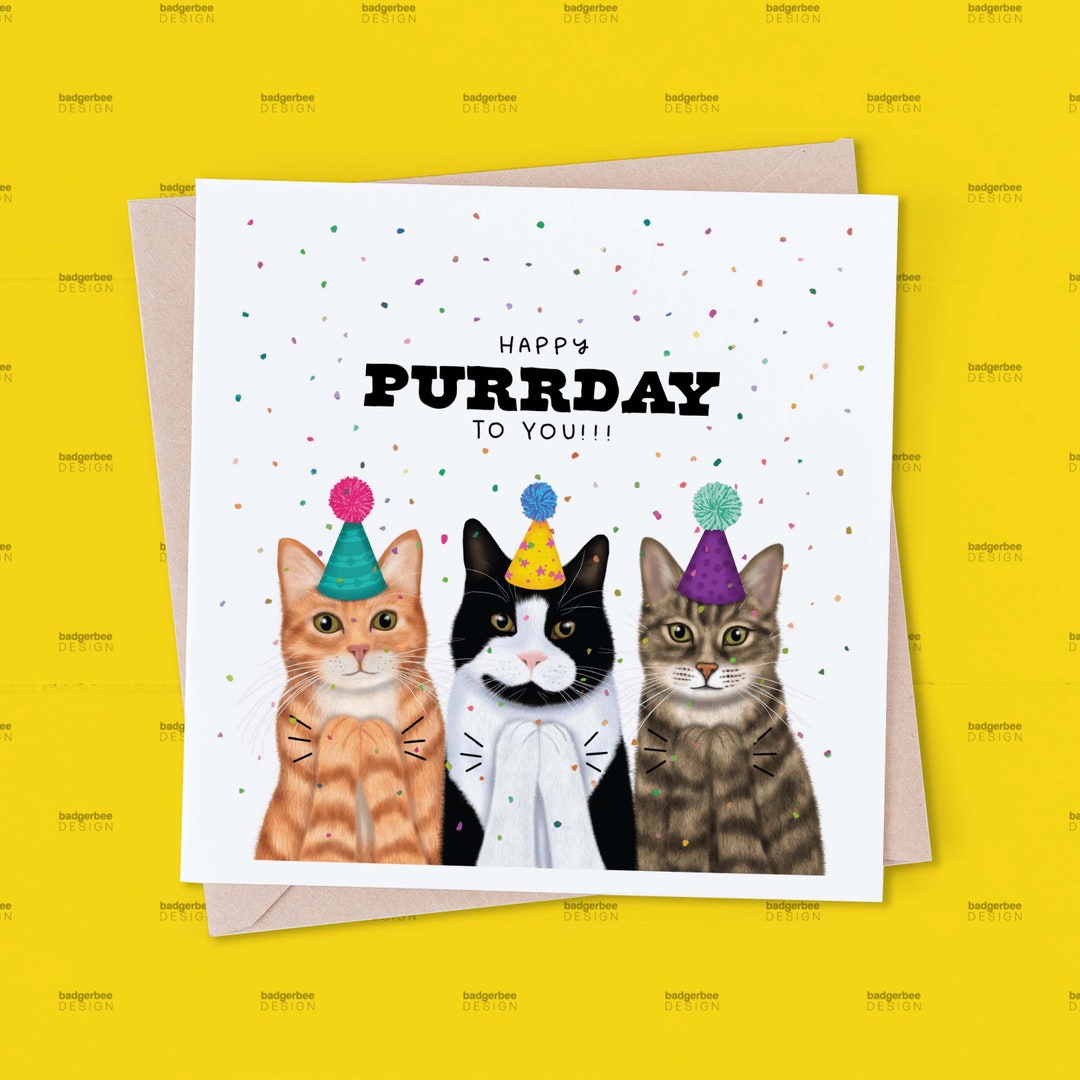 Funny Cat Birthday Card, Cat Pun Birthday Card, Happy Birthday Card for ...