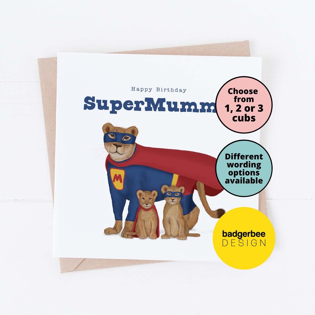 Mummy Birthday Card UK Super Mummy Card Mummy Lion Card - Etsy