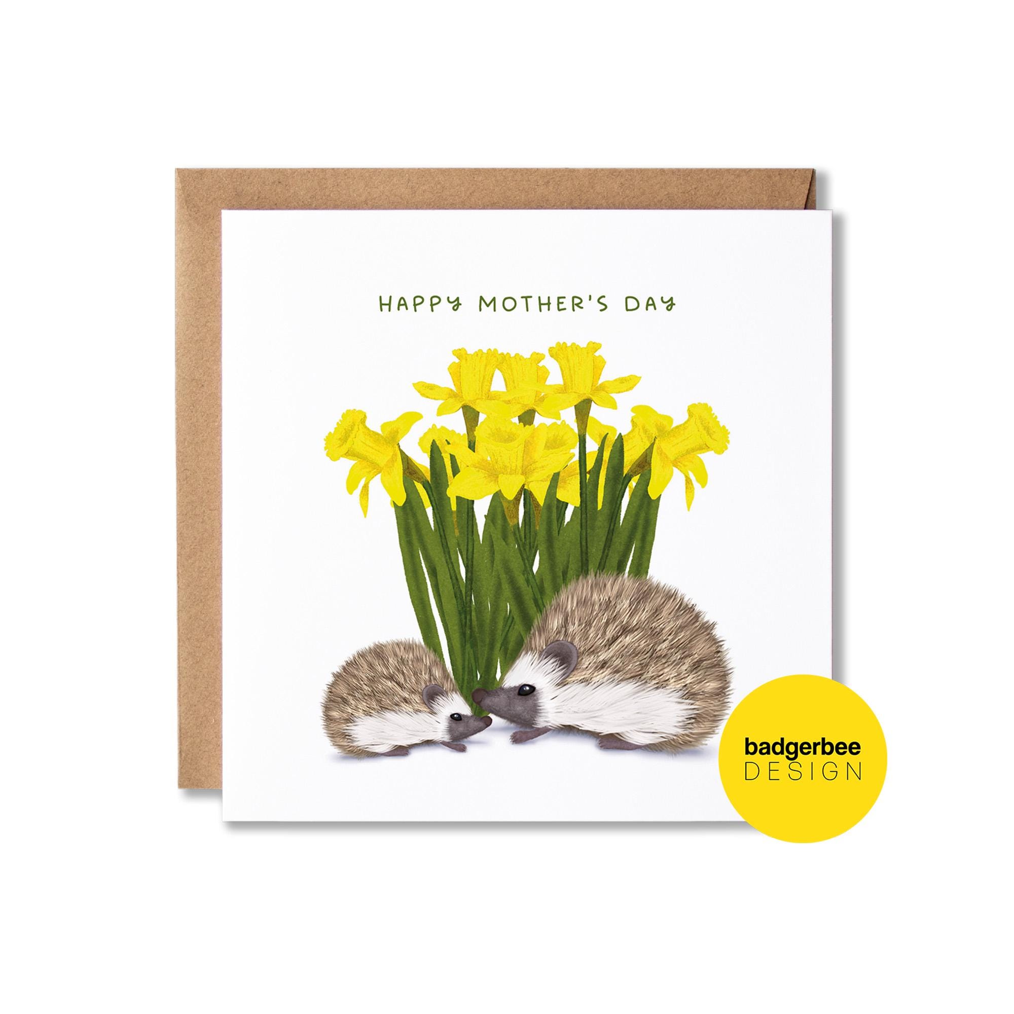 Cute Hedgehog Mothers Day Card for Grandma Daffodils, Flowers Mothers ...