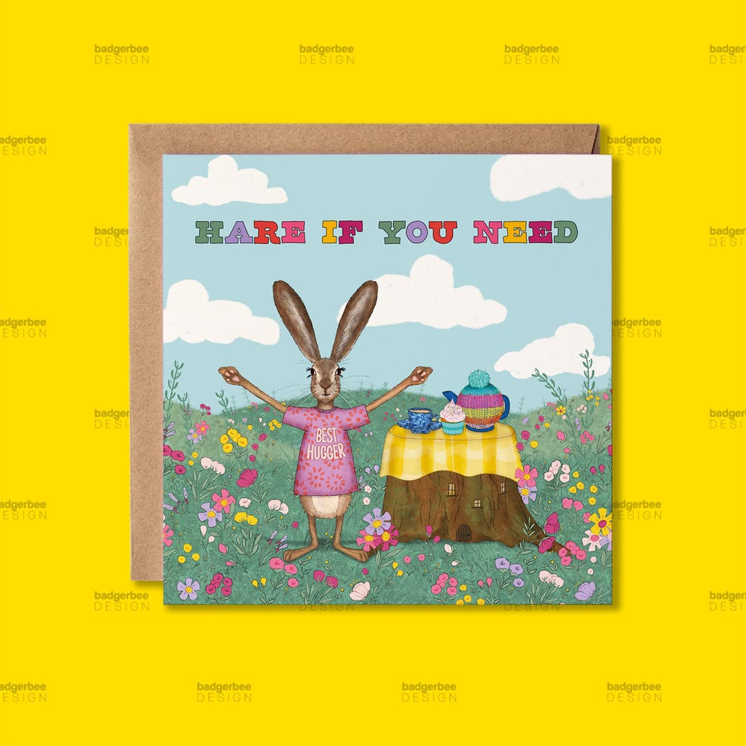 Hare If You Need Card, Big Hugs Card, Supportive Card for a Friend, Pun ...