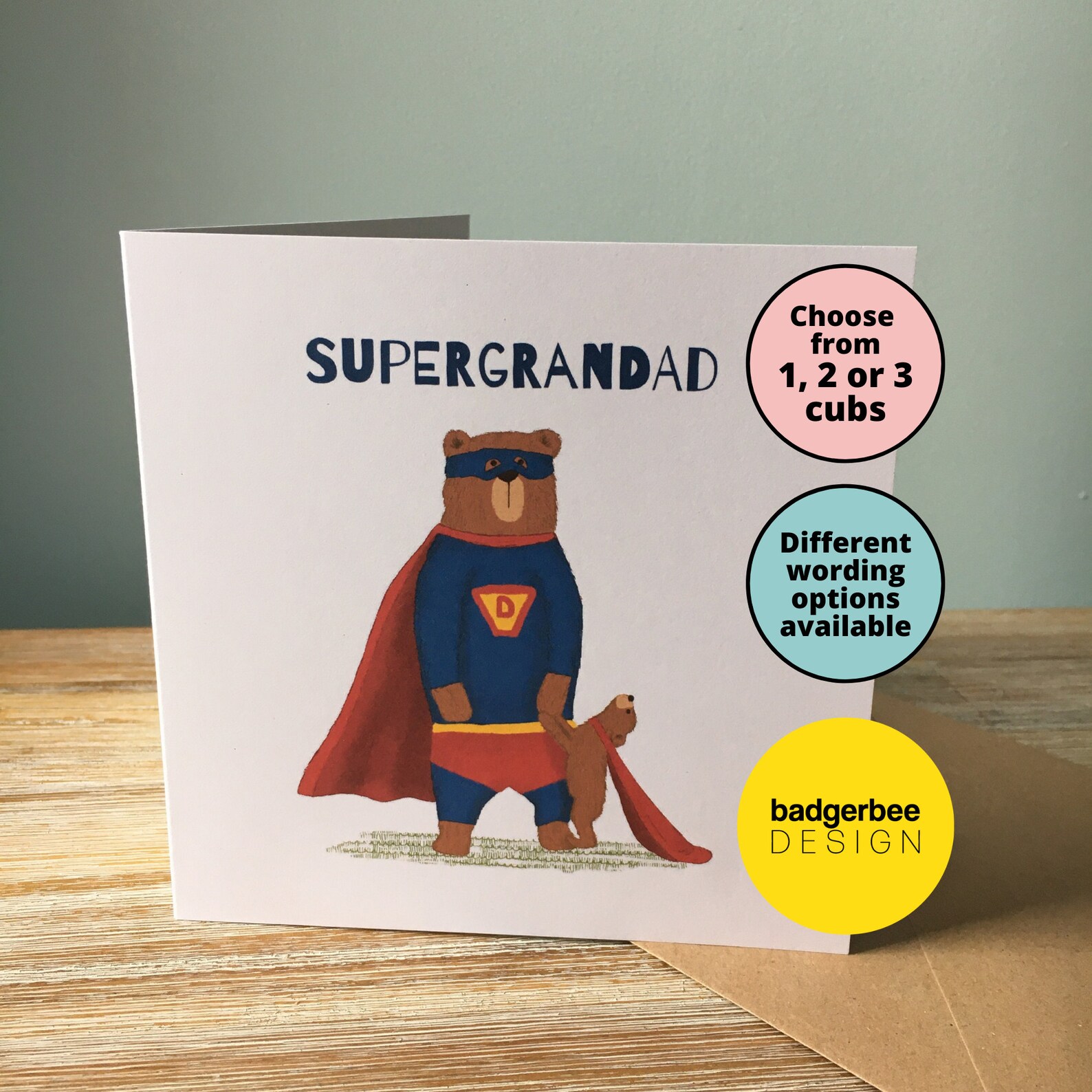Fathers Day Card Grandad Superdad Card for Daddy Dad Bear - Etsy UK