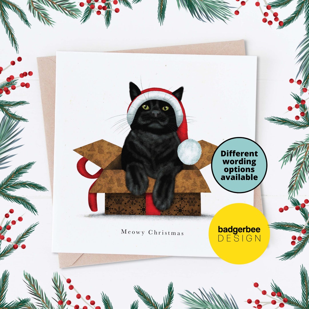 Funny Cat Christmas Card, Black Cat Christmas Card, Cat Pun Christmas ...