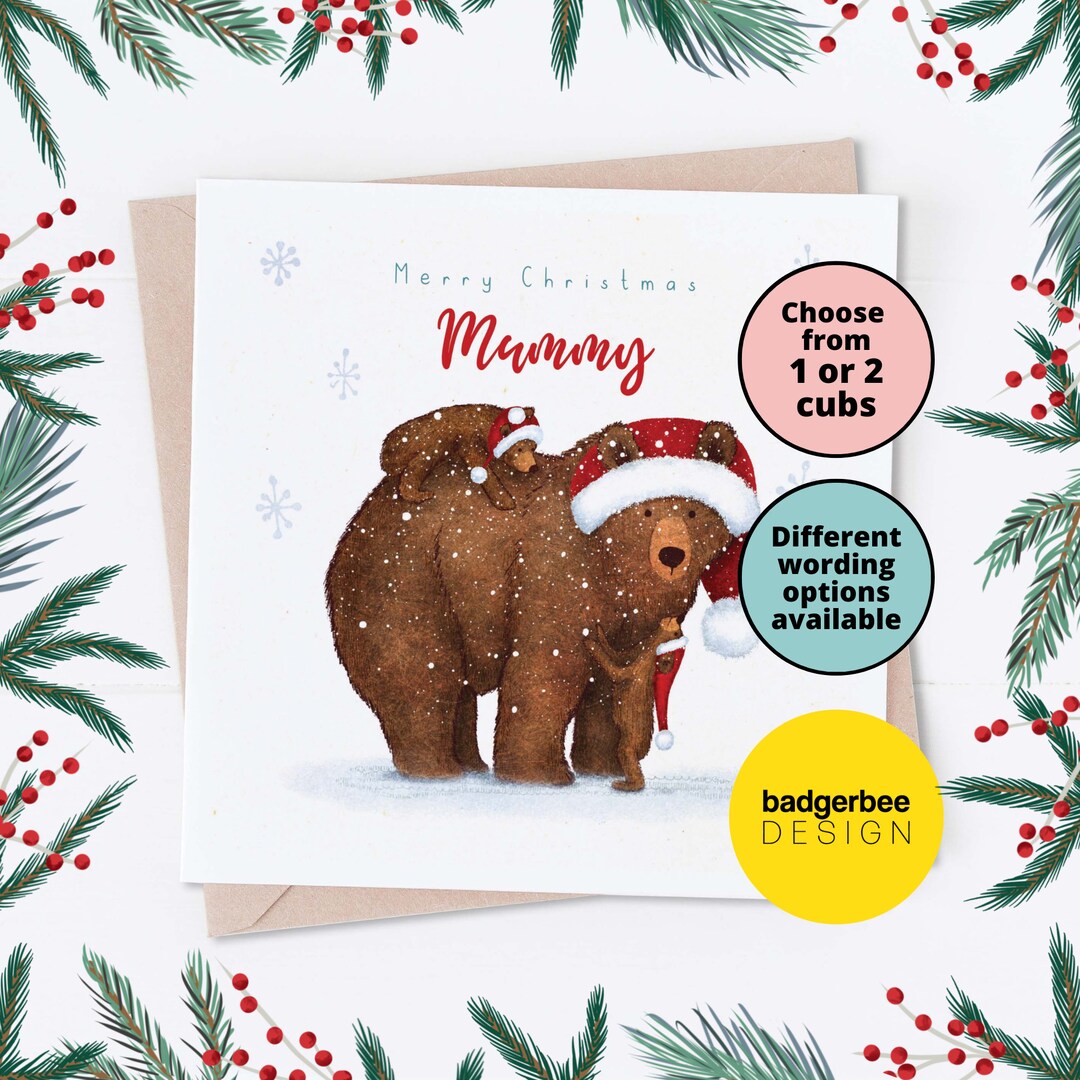 Mummy Christmas Card Merry Christmas Card for Mummy Bear - Etsy