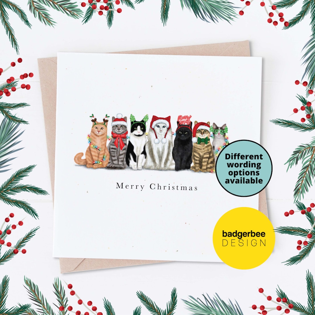 Merry Christmas Cat Card, Funny Cat Christmas Card, Personalised Cat ...