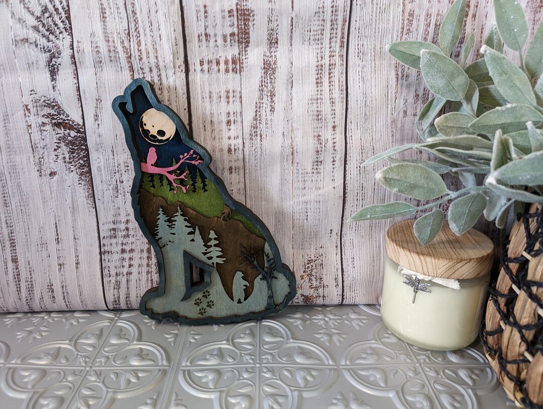 Wolf Layered Wood Art Decor 3D Handmade - Etsy
