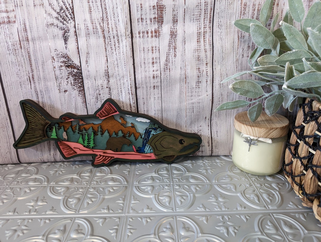 Salmon Layered Wood Art Decor 3D Handmade - Etsy