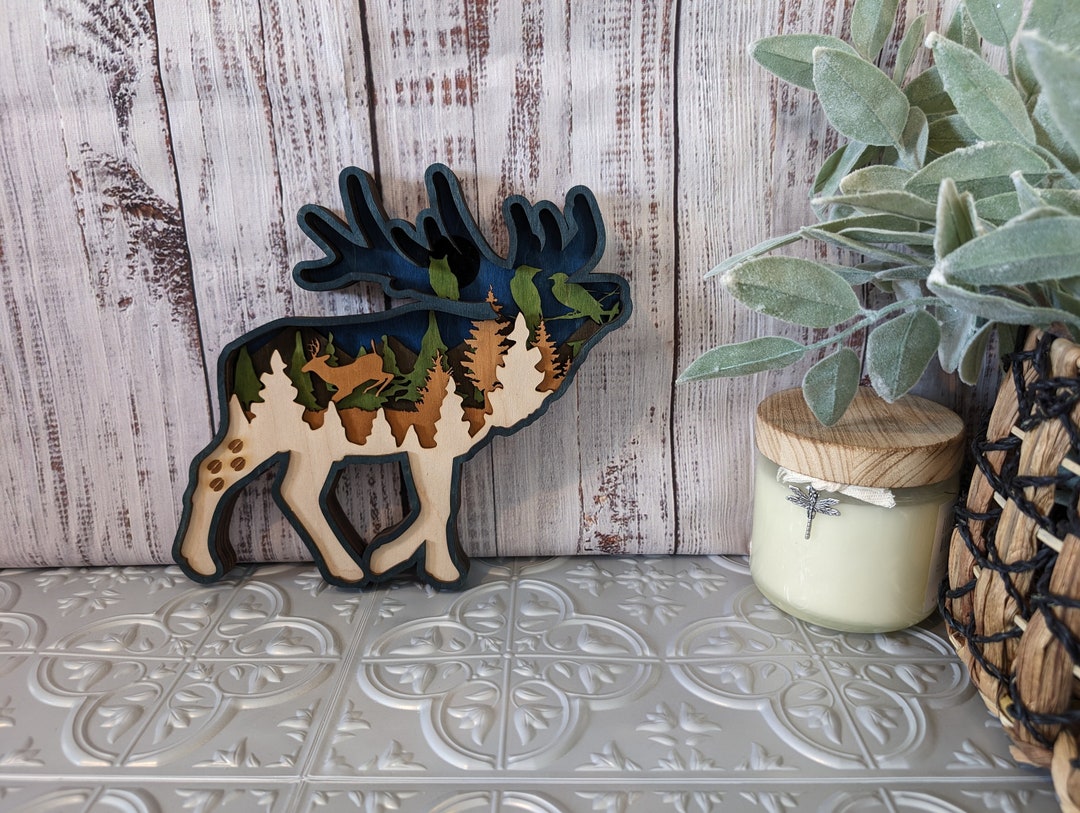 Elk Layered Wood Art Decor 3D Handmade - Etsy