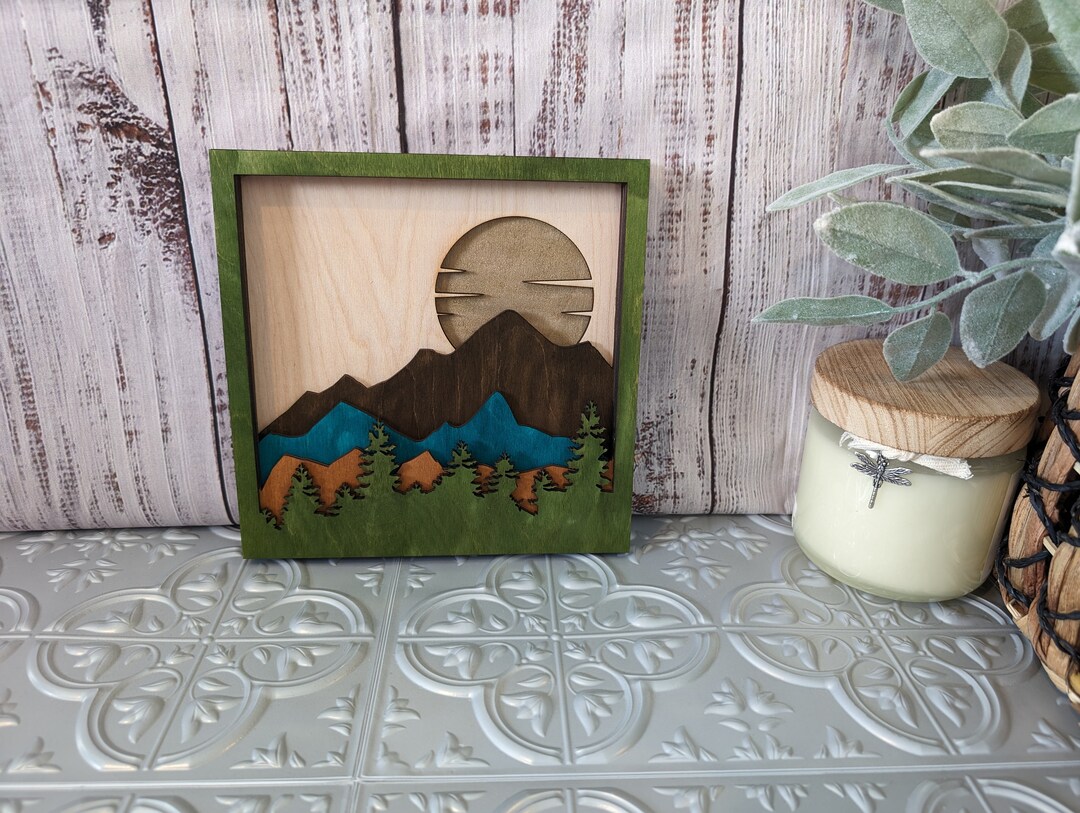 Mountain Sunset Layered Wood Art Decor 3D Handmade - Etsy