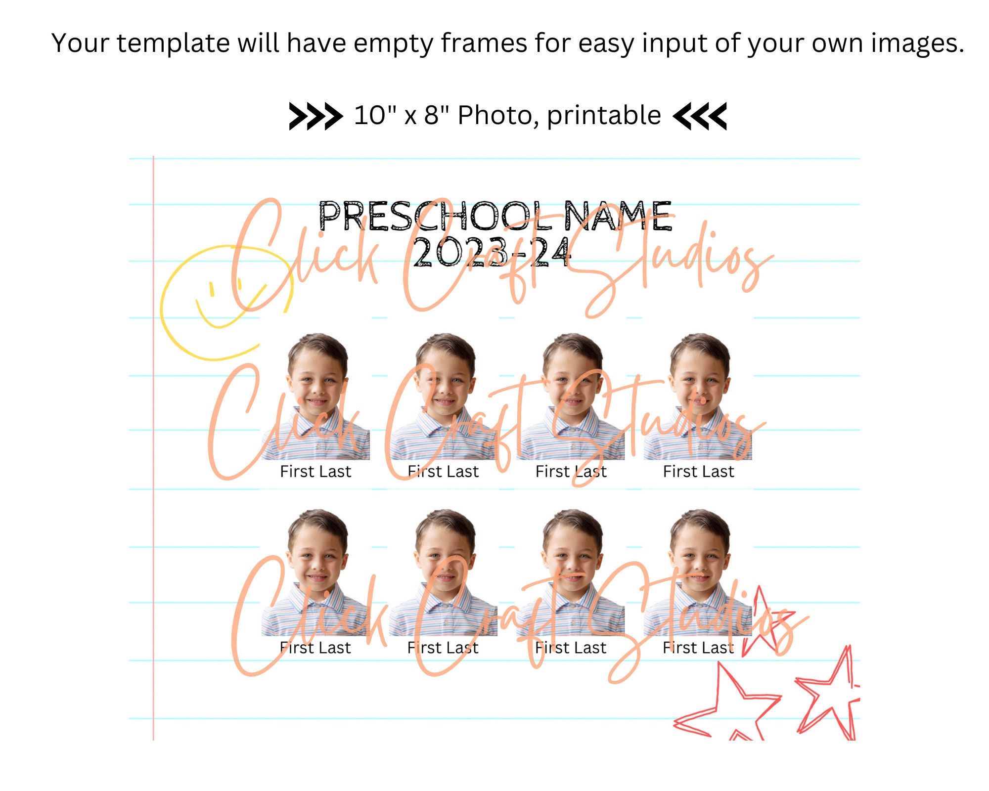 8 Student Class Photo Collage Composite, Canva Template, Notebook Theme ...