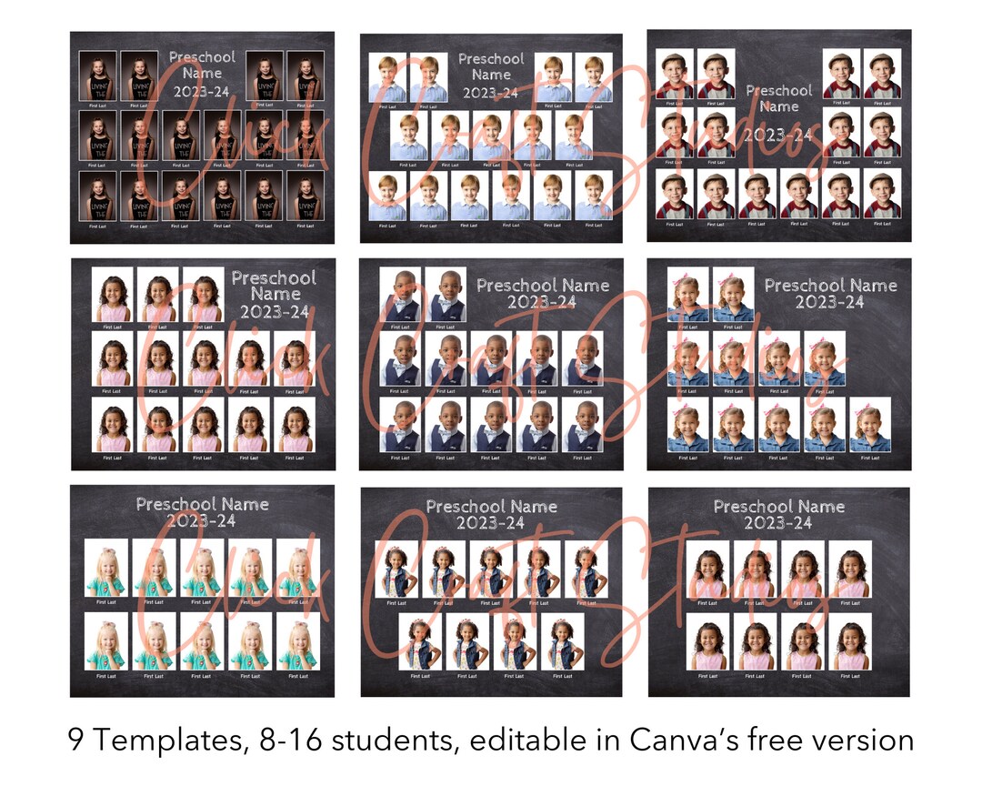 Collection of School Class Photo Collage Templates for 8 - 16 Student ...
