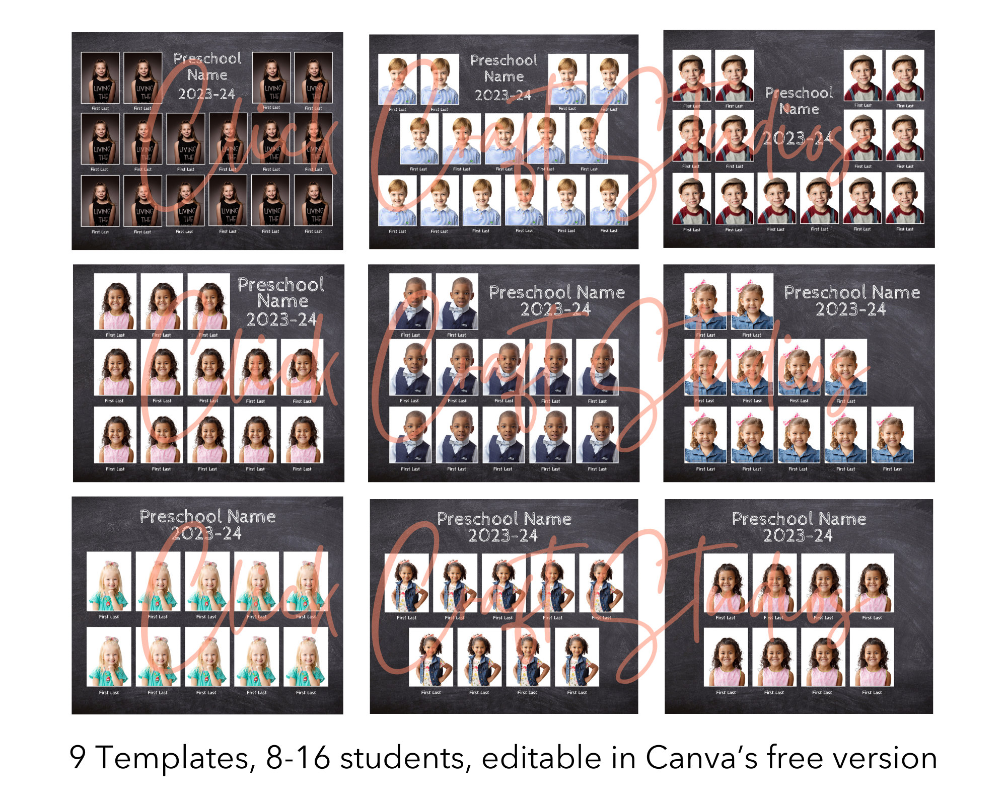 Collection of School Class Photo Collage Templates for 8 - 16 Student ...