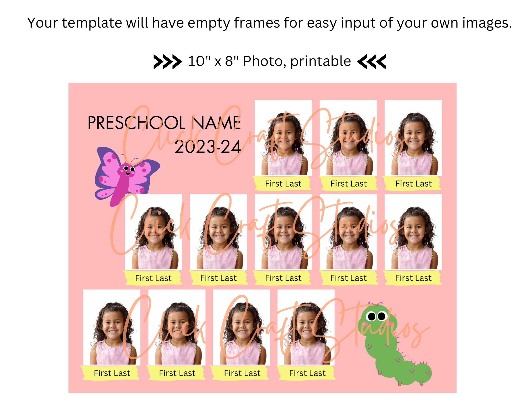 12 Student Class Photo Collage Composite Template, Canva, Cute Insect ...