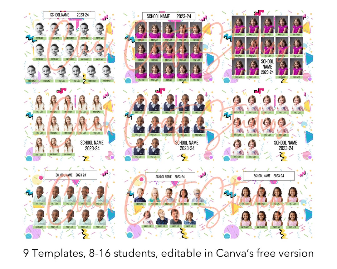9 Class Photo Composite Templates for 8 - 16 Students, Editable in ...