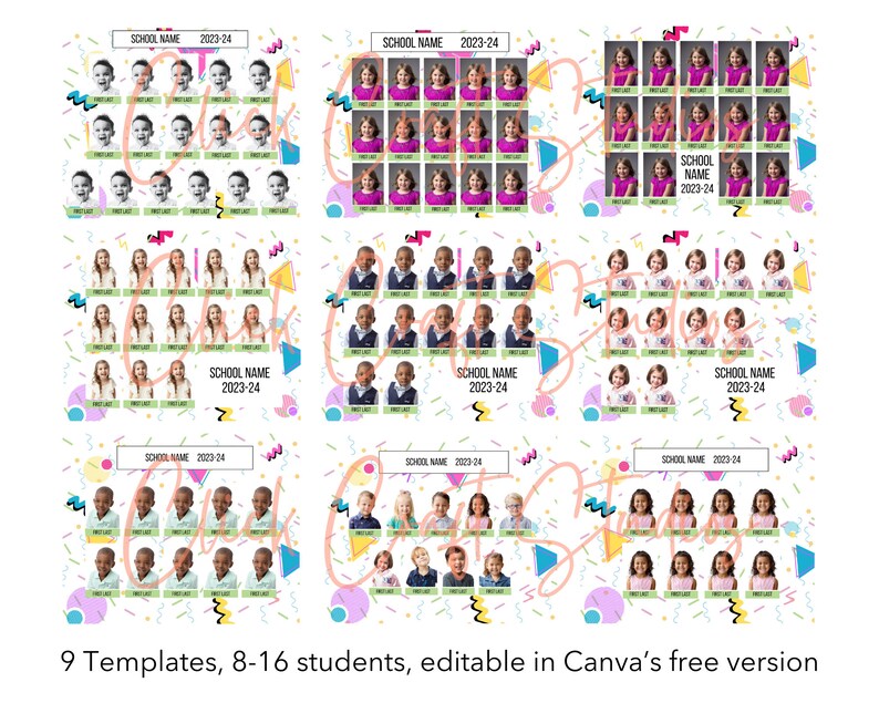 9 Class Photo Composite Templates for 8 16 Students, Editable in Canva ...