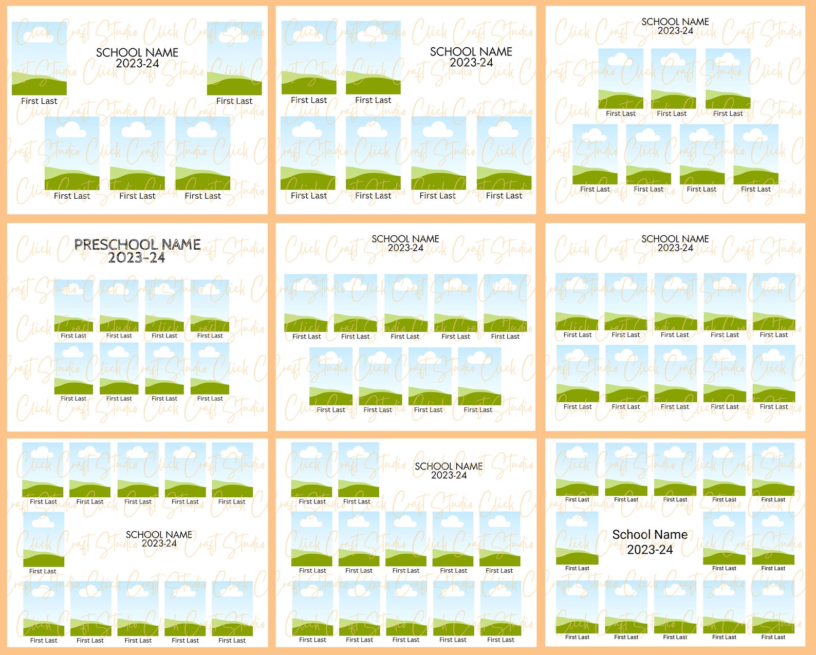 Basic Class Composites for 5-19 Students; 15 Class Photo Templates ...