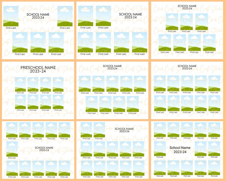 Basic Class Composites for 5-19 Students; 15 Class Photo Templates ...