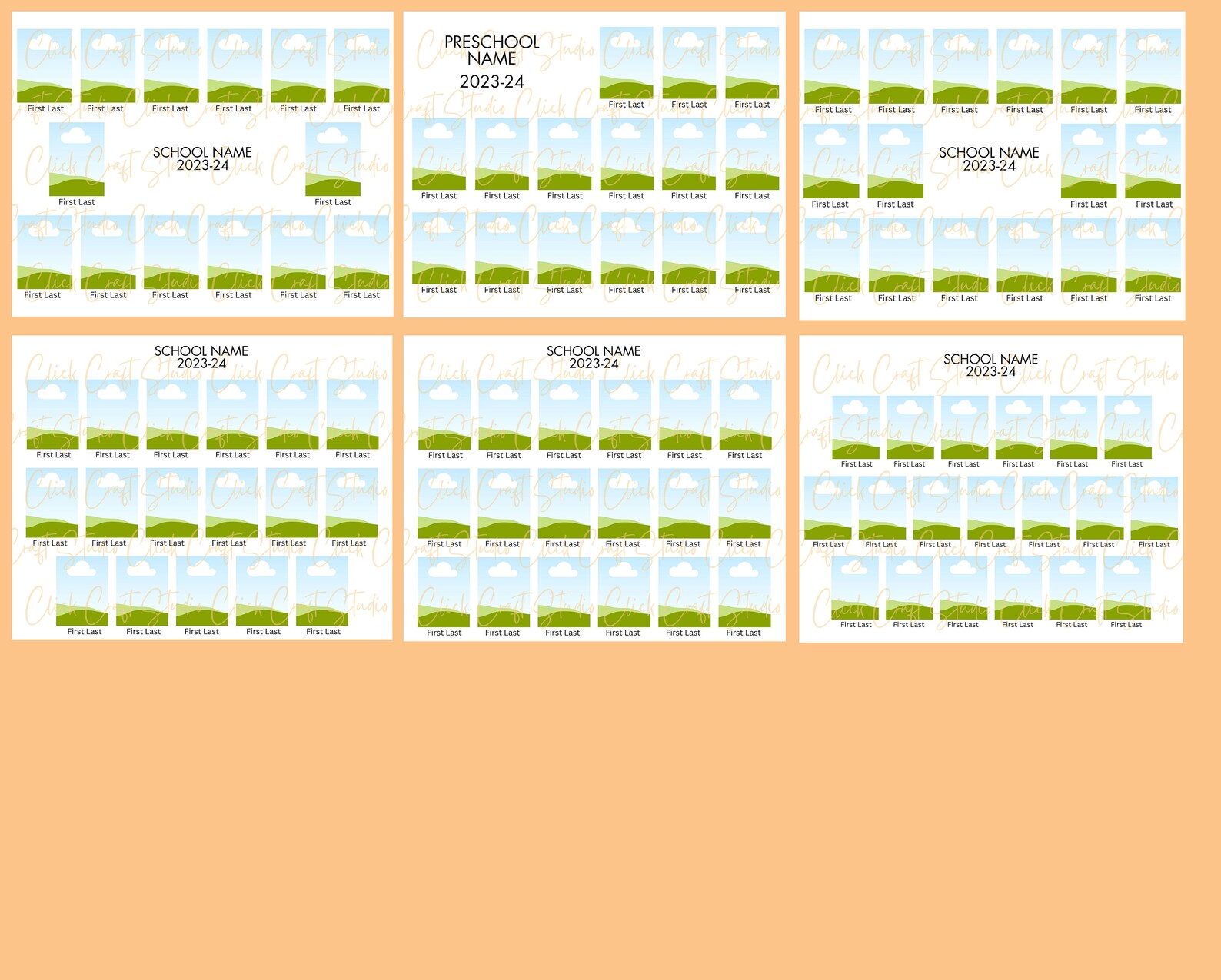 Basic Class Composites for 5-19 Students; 15 Class Photo Templates ...