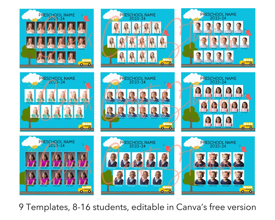 Preschool Class Photo Composites, Multiple (9) Canva Templates for 8 ...