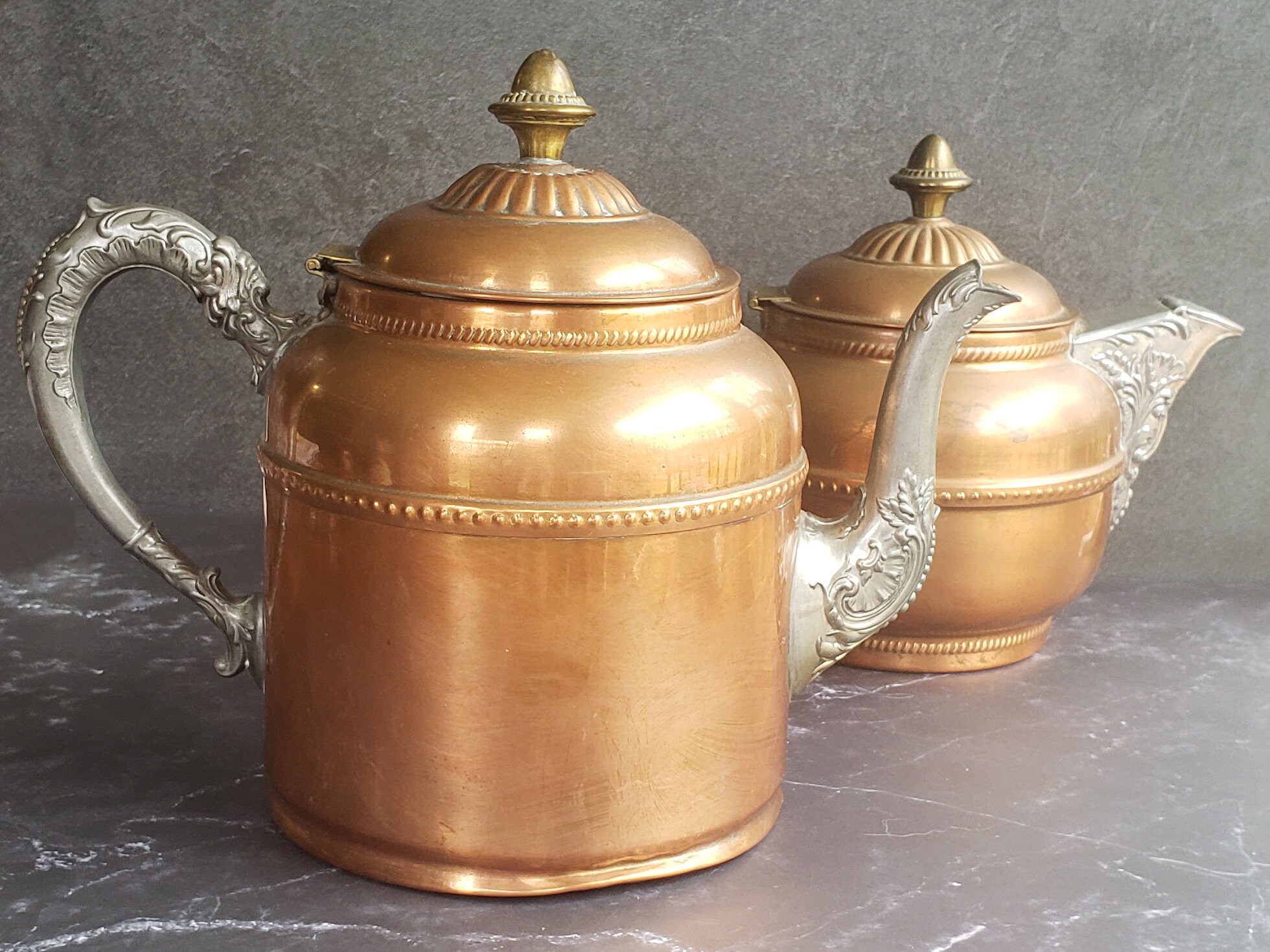 Antique Copper/nickel Coffee & Teapot Set, Rochester Stamping Works ...