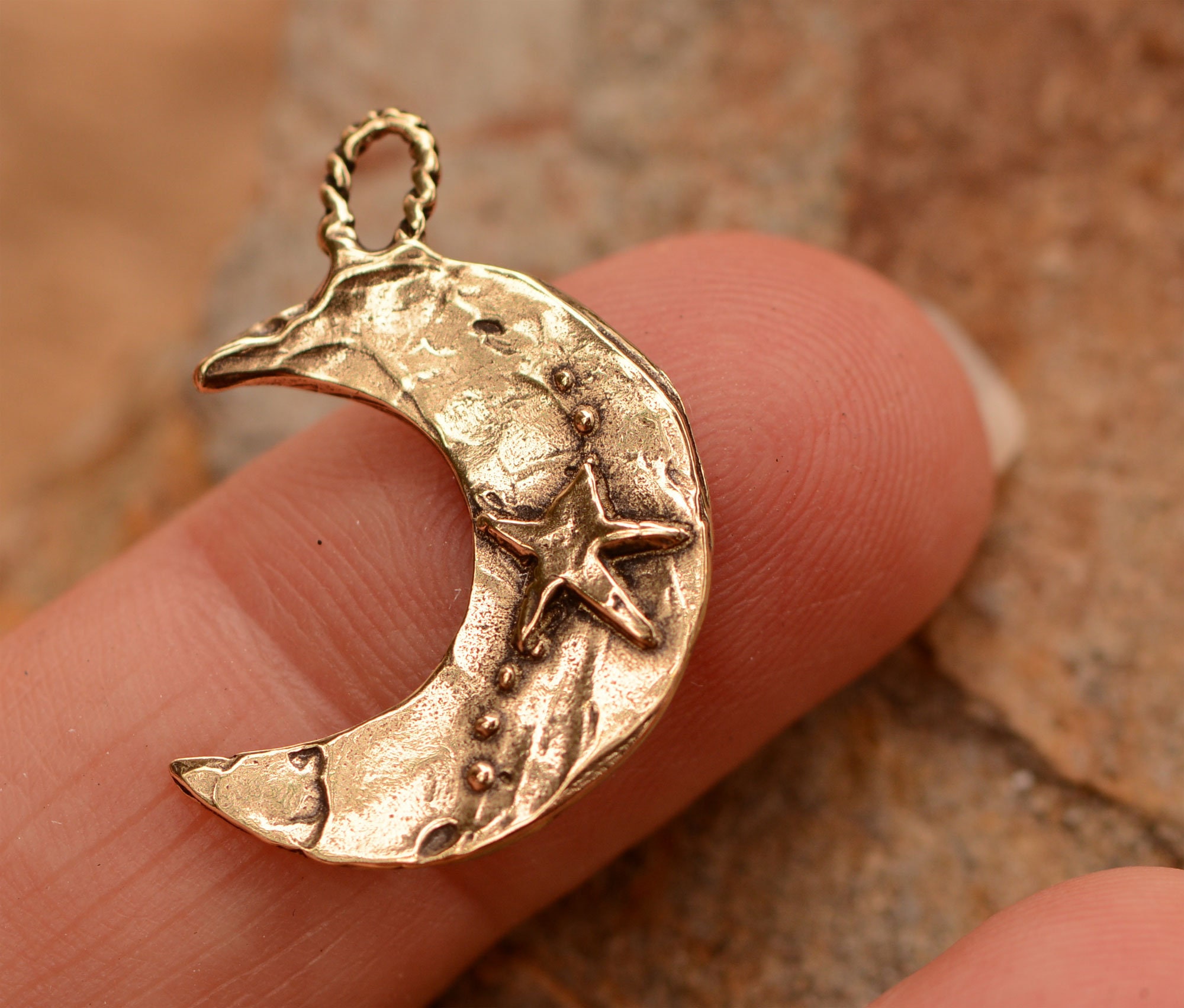 Bronze Moon Charm Rising Star on Moon LD-822 ONE - Etsy