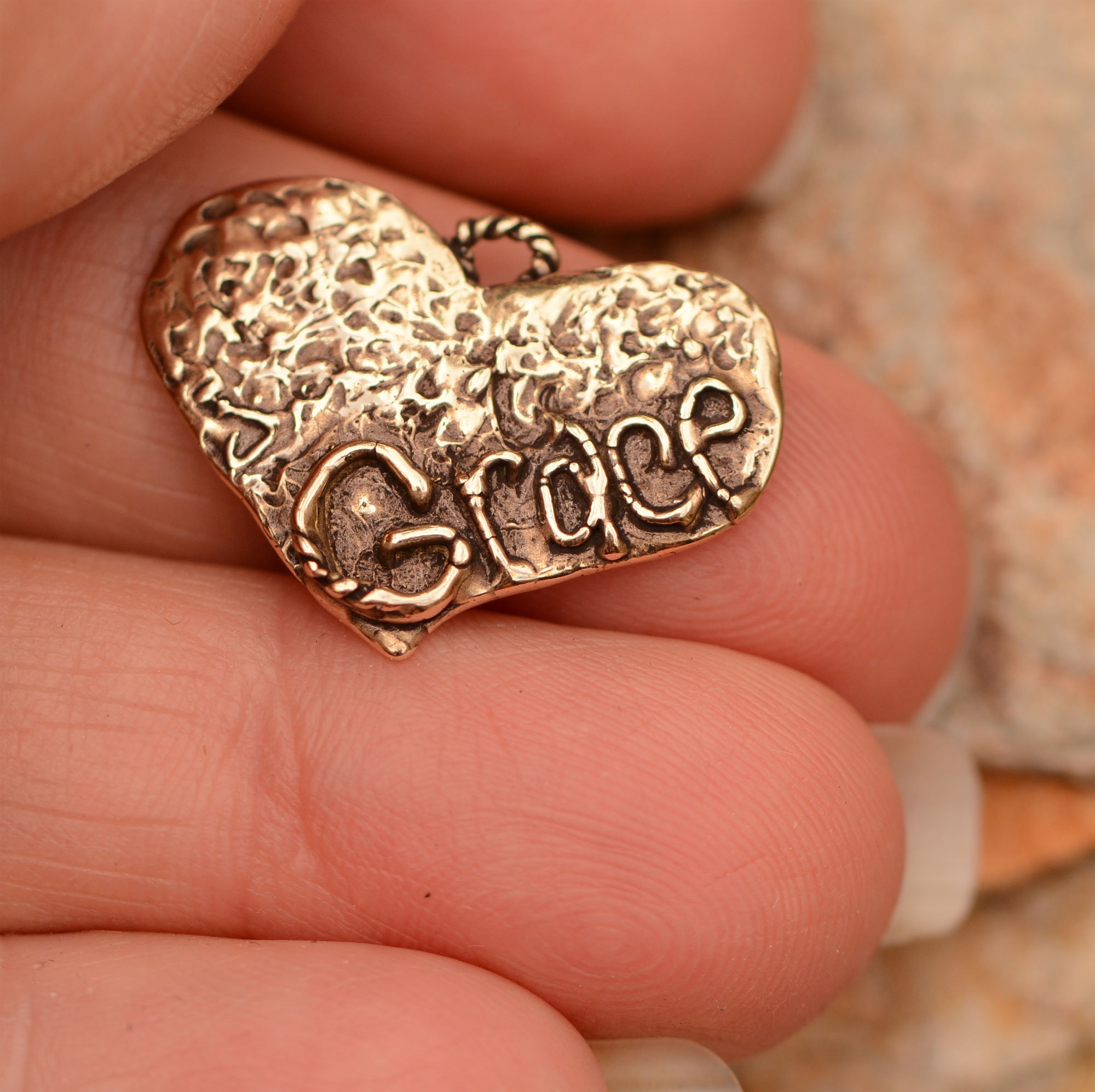 Bronze Grace Heart, Amazing Artisan Grace Charm, LD-627 - Etsy