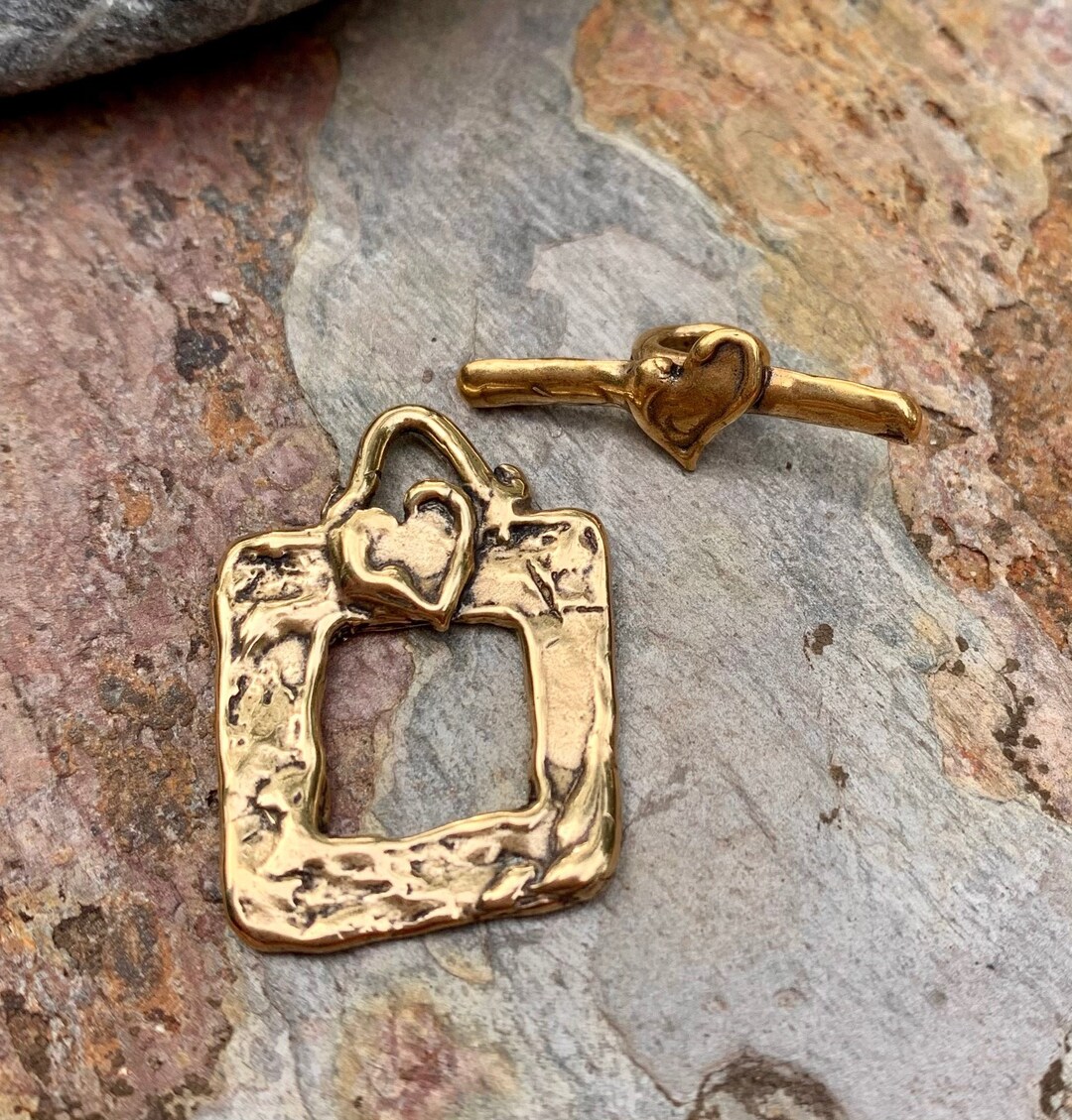 Heart on a Square Toggle Set in Gold Bronze, CL-077A - Etsy