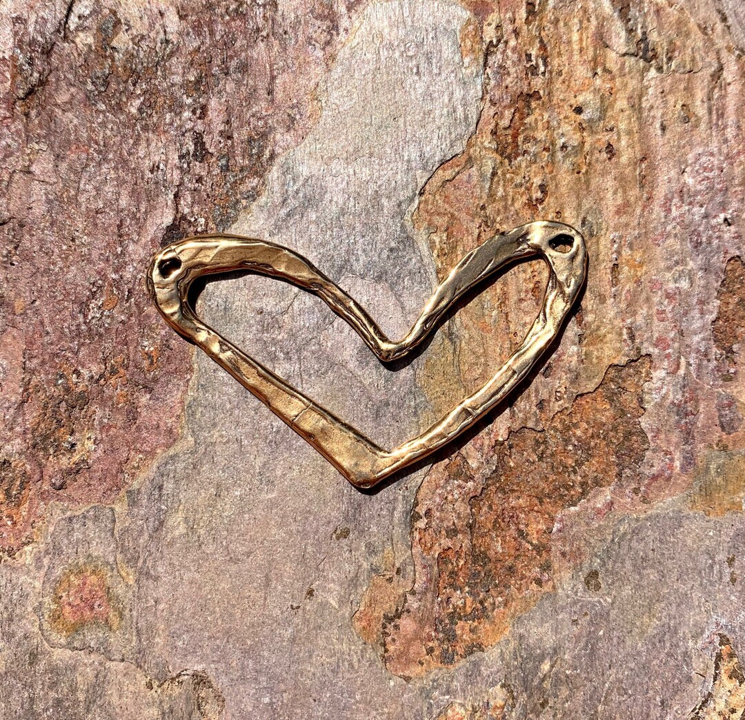 Artisan Wide Open Heart in Gold Bronze, Flat for Necklace OR Curved for ...