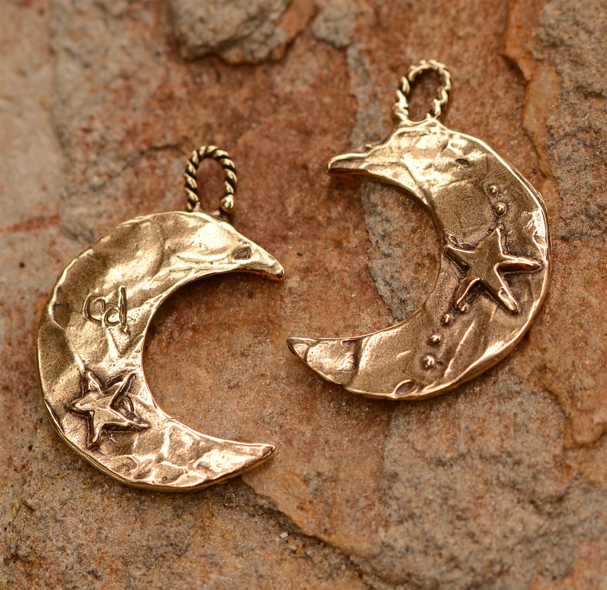 Bronze Moon Charm Rising Star on Moon LD-822 ONE - Etsy