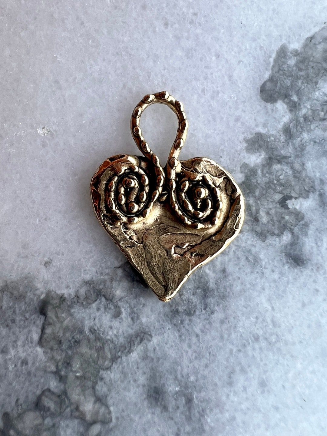 Double Spiral Dotted Loop Heart Charm in Gold Bronze, H-144 - Etsy