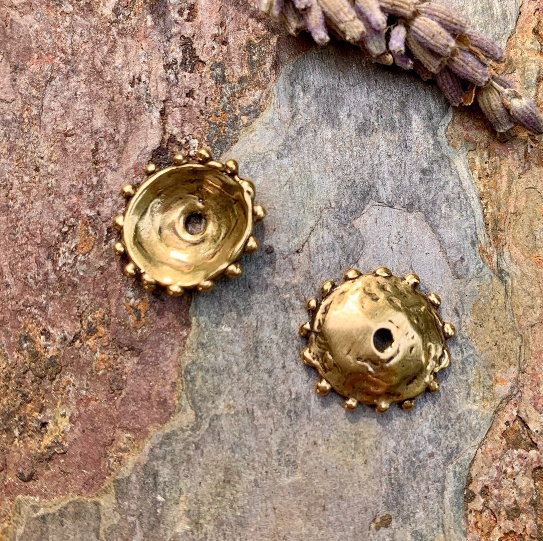 Artisan Dotted Edge Bead Caps in Gold Bronze, LD-15, Set of Two - Etsy