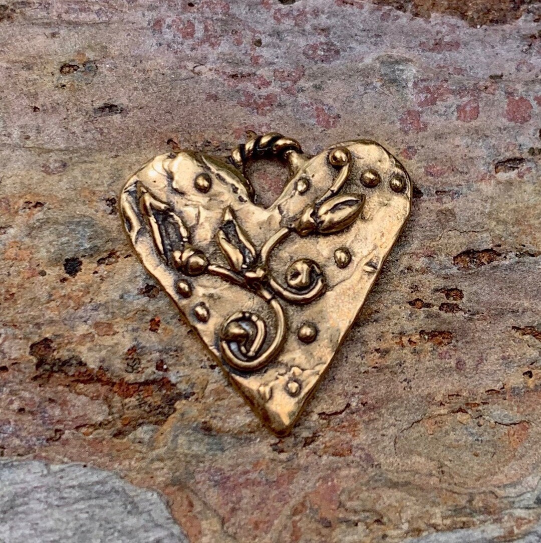 Artisan Bohemian Heart W/ Flowering Buds in Gold Bronze, LD-629 - Etsy