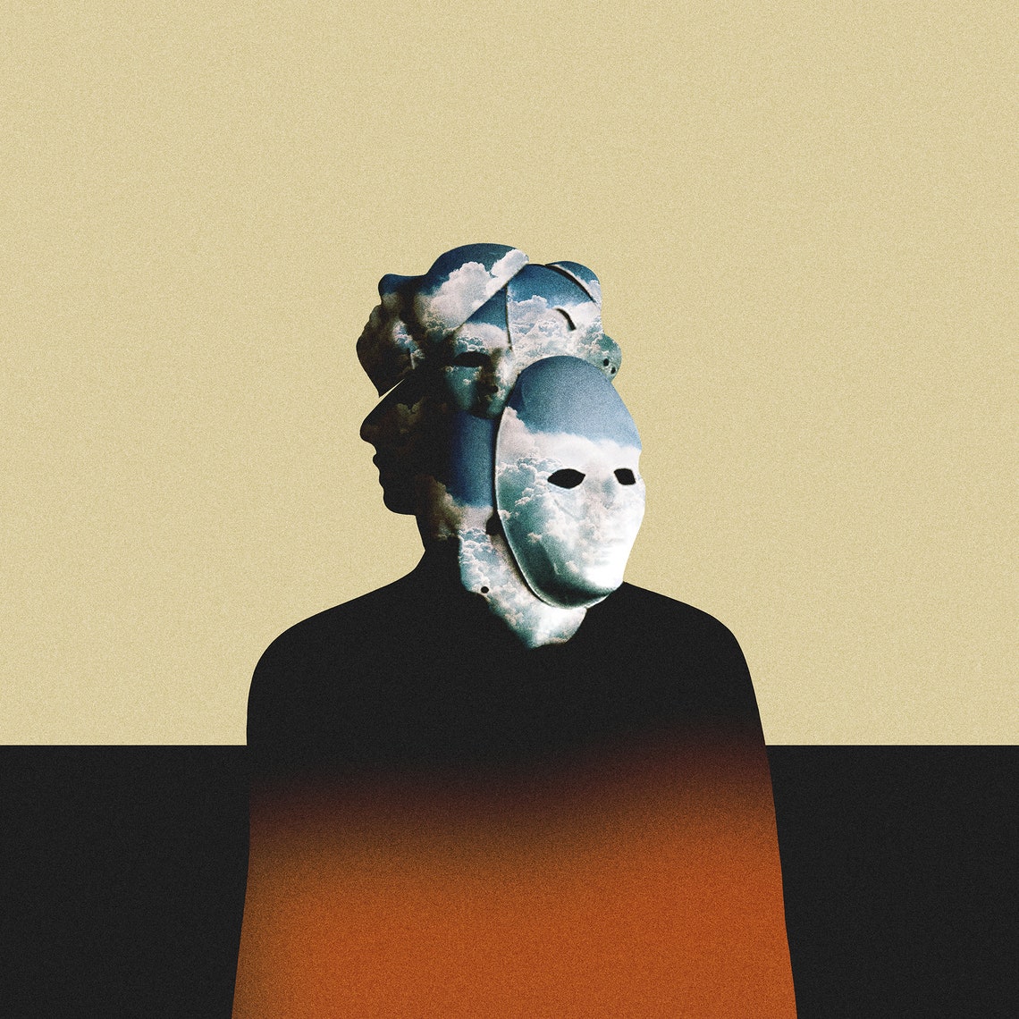 Masuku Surreal Minimal Collage Art Print, a Man With Many Masks and ...