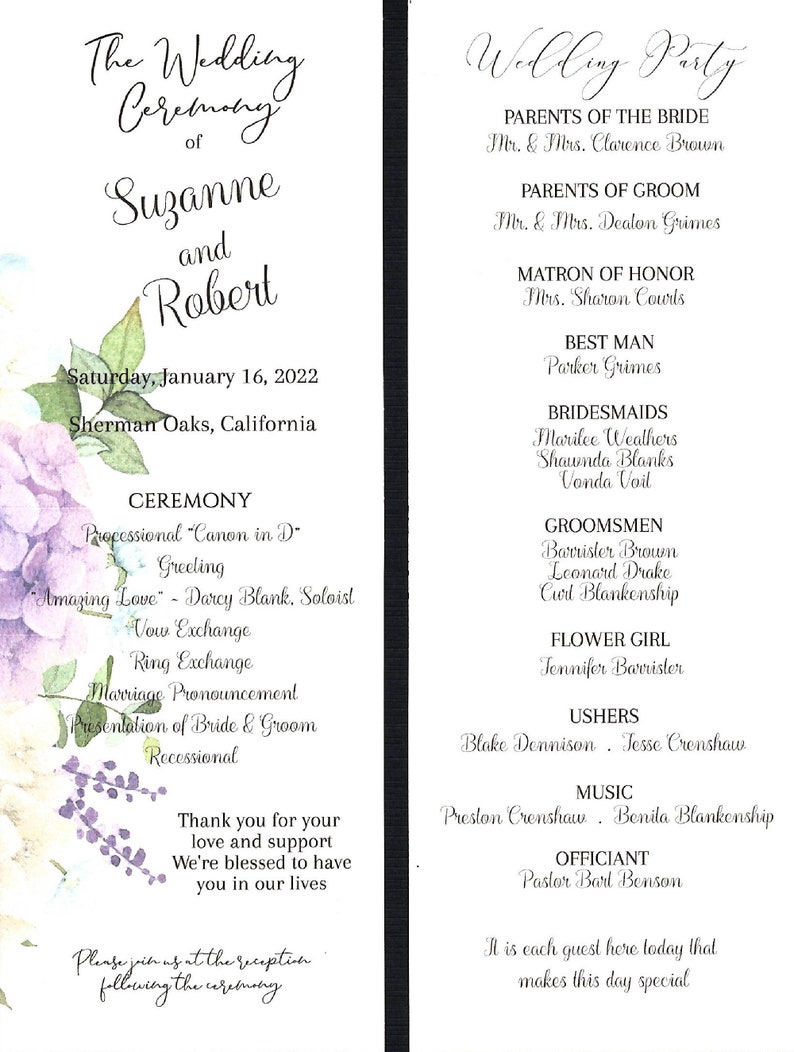 Editable Printable Love Enduring Two-sided Wedding or Renewal Ceremony ...