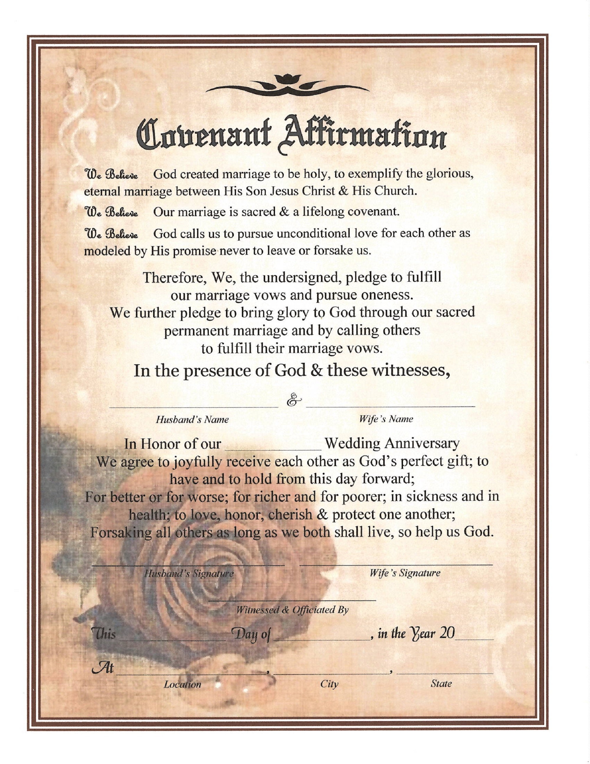 Vintage Romance on Cocoa Linen Marriage Covenant Renewal Certificate ...