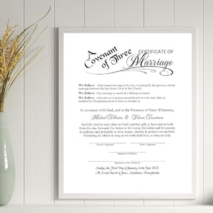A Covenant of Three Certificate of Covenant Marriage/8.5x11/printed on ...