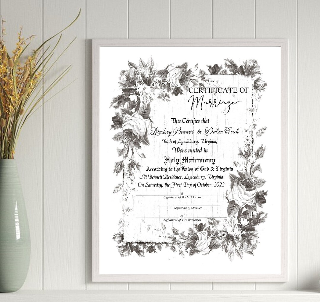 Flower Covered Country Fence Certificate of Marriage 8.5x11/optional ...