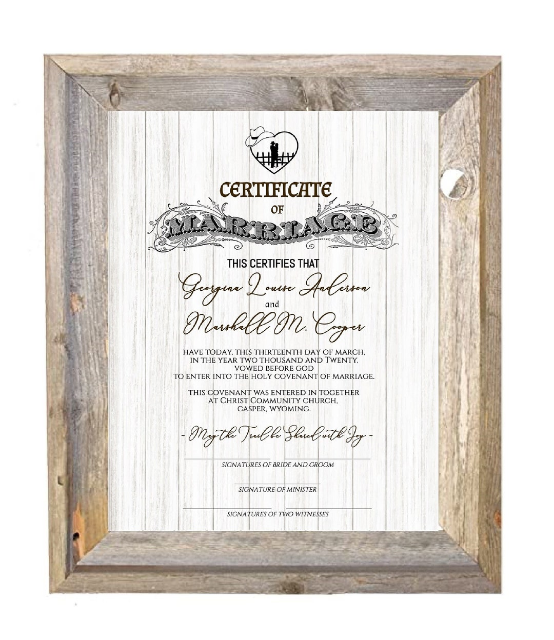 The Honor of a Cowboy Certificate of Marriage Template 8x10 Dc/easy ...