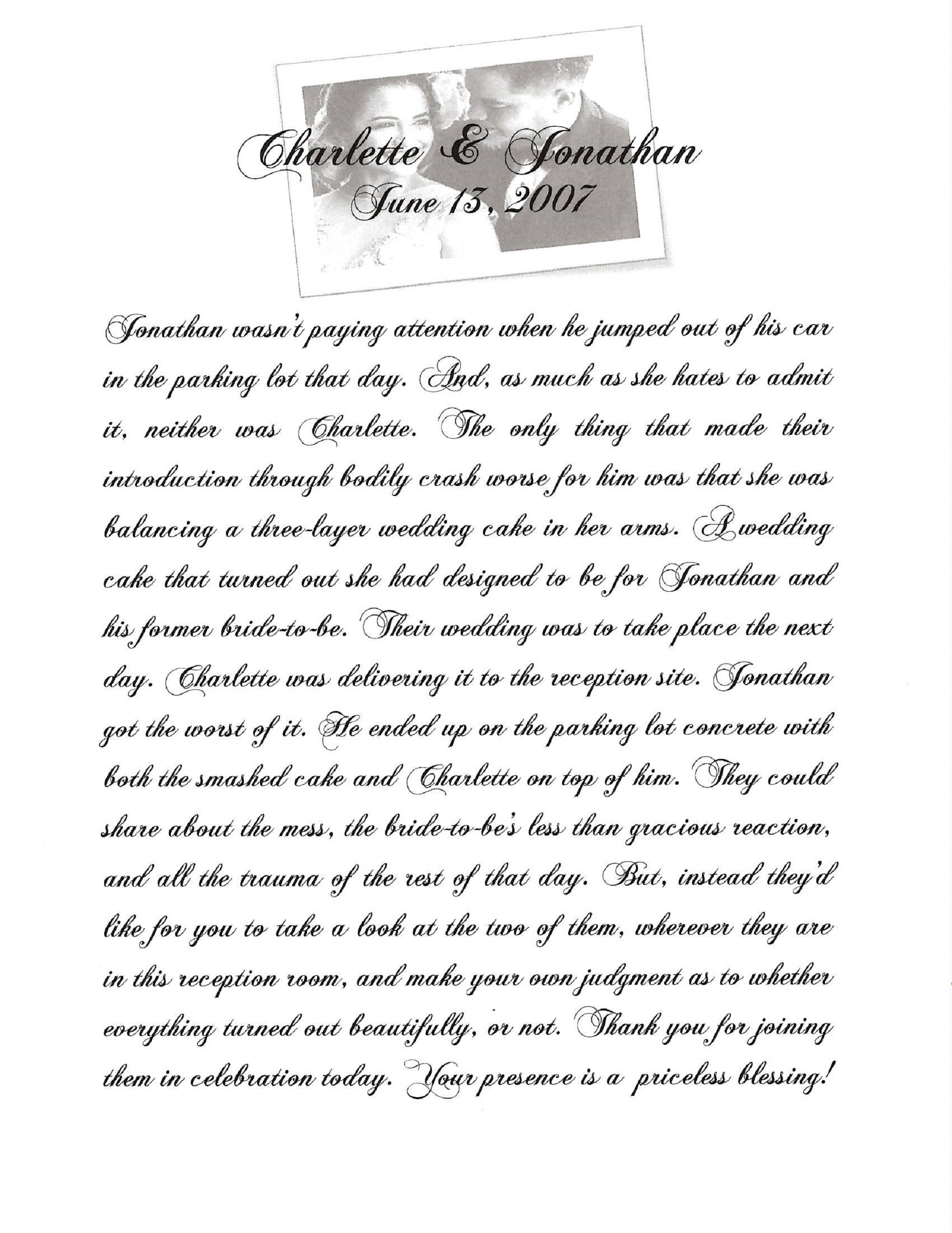 Printable Portrait Love Story for Frame or Reception Table Sign 8-1/2 ...