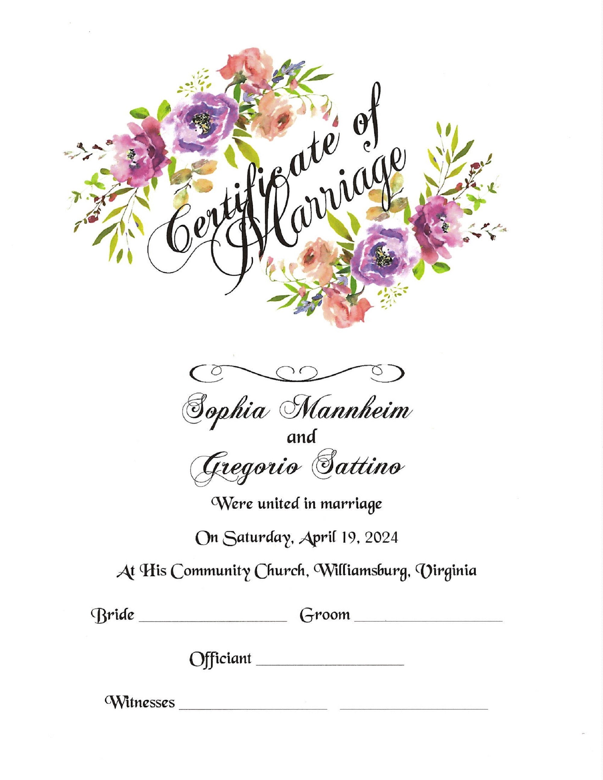 Rapturous Love Certificate of Marriage/optional Certificate Holder ...