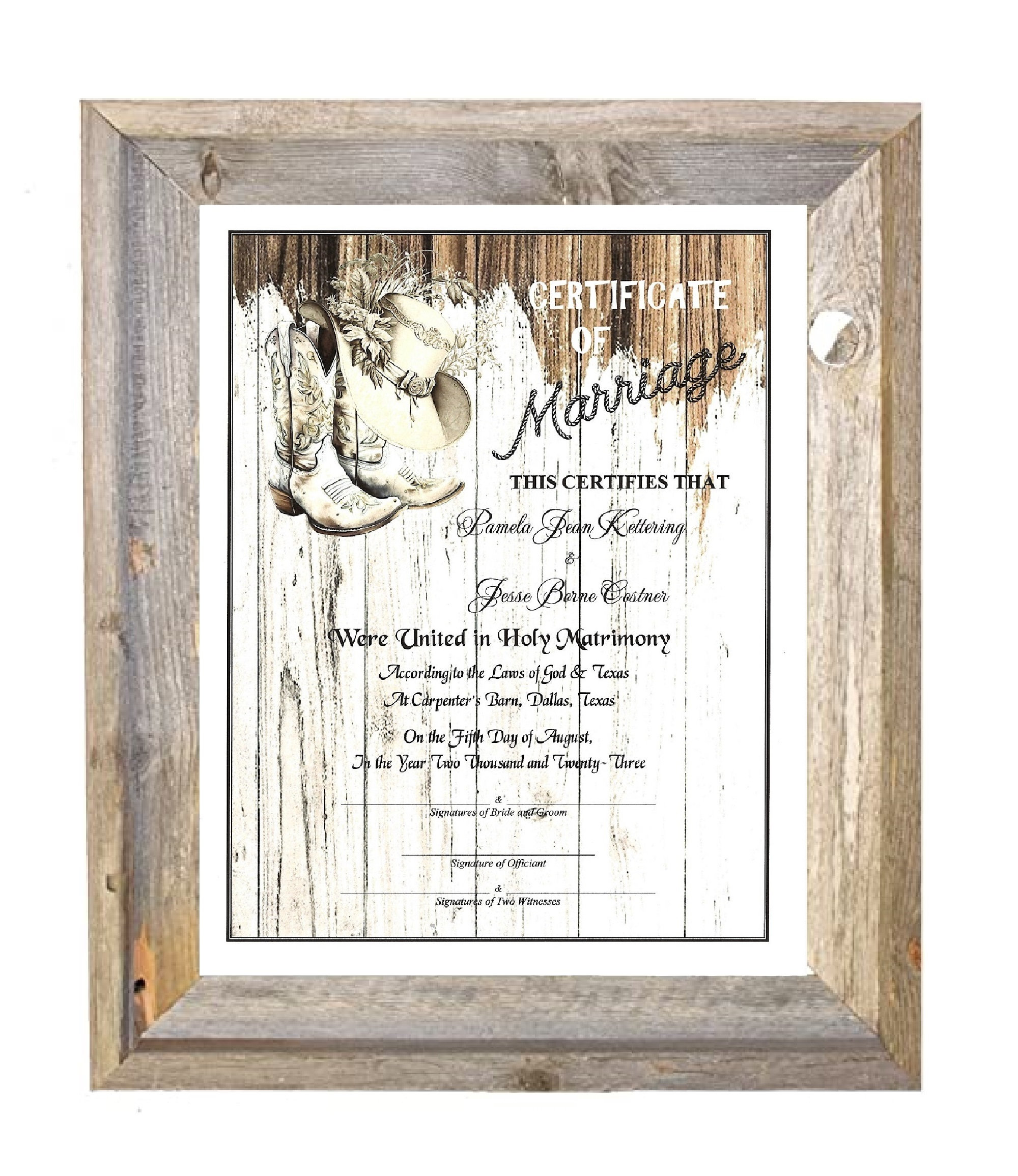 A Cowboy's Faithful Heart Certificate of Marriage 8.5x11/opt ...