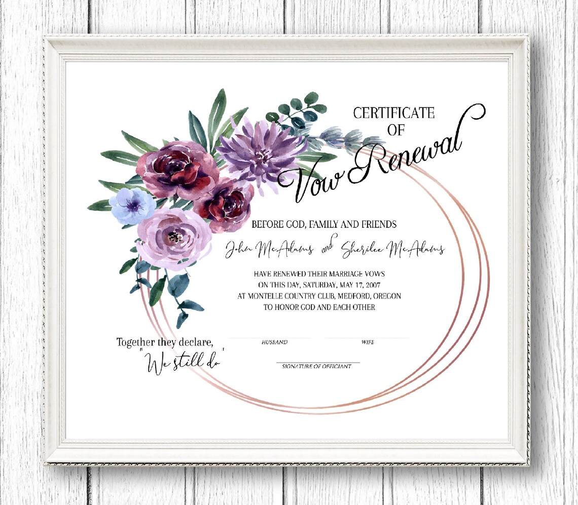 Rings of Love Marriage Vow Renewal Certificate Template 11x8.5in/easy ...