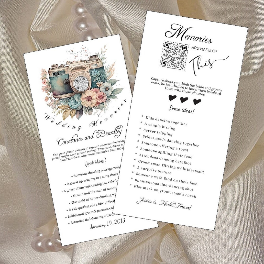 Editable Wedding Memories for Bride and Groom QR Code Picture Cards 4x8 ...