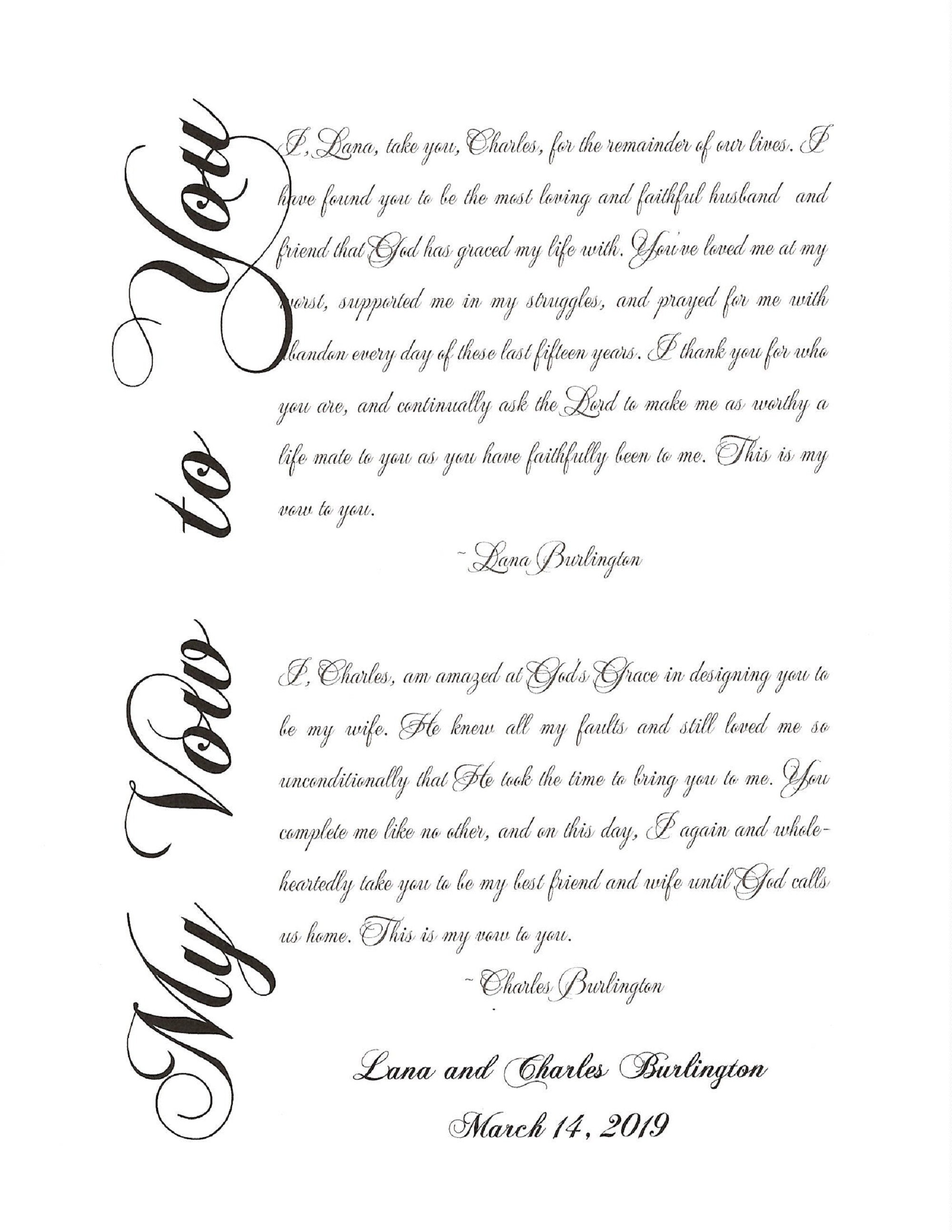 My Vow to You Certificate of Vows/personalized & Printed/title of Your ...