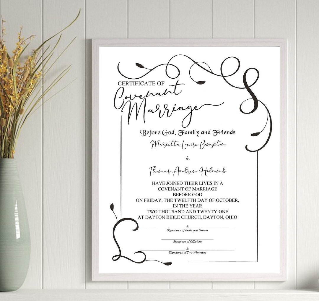 Minimalist Certificate of Covenant Marriage/optional Certificate Holder ...