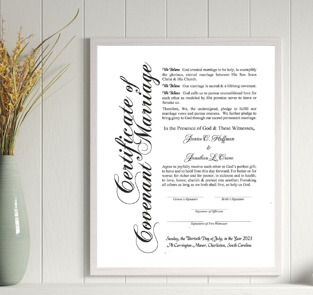 To Build a Marriage on Christ Certificate of Covenant Marriage 8.5x11 ...
