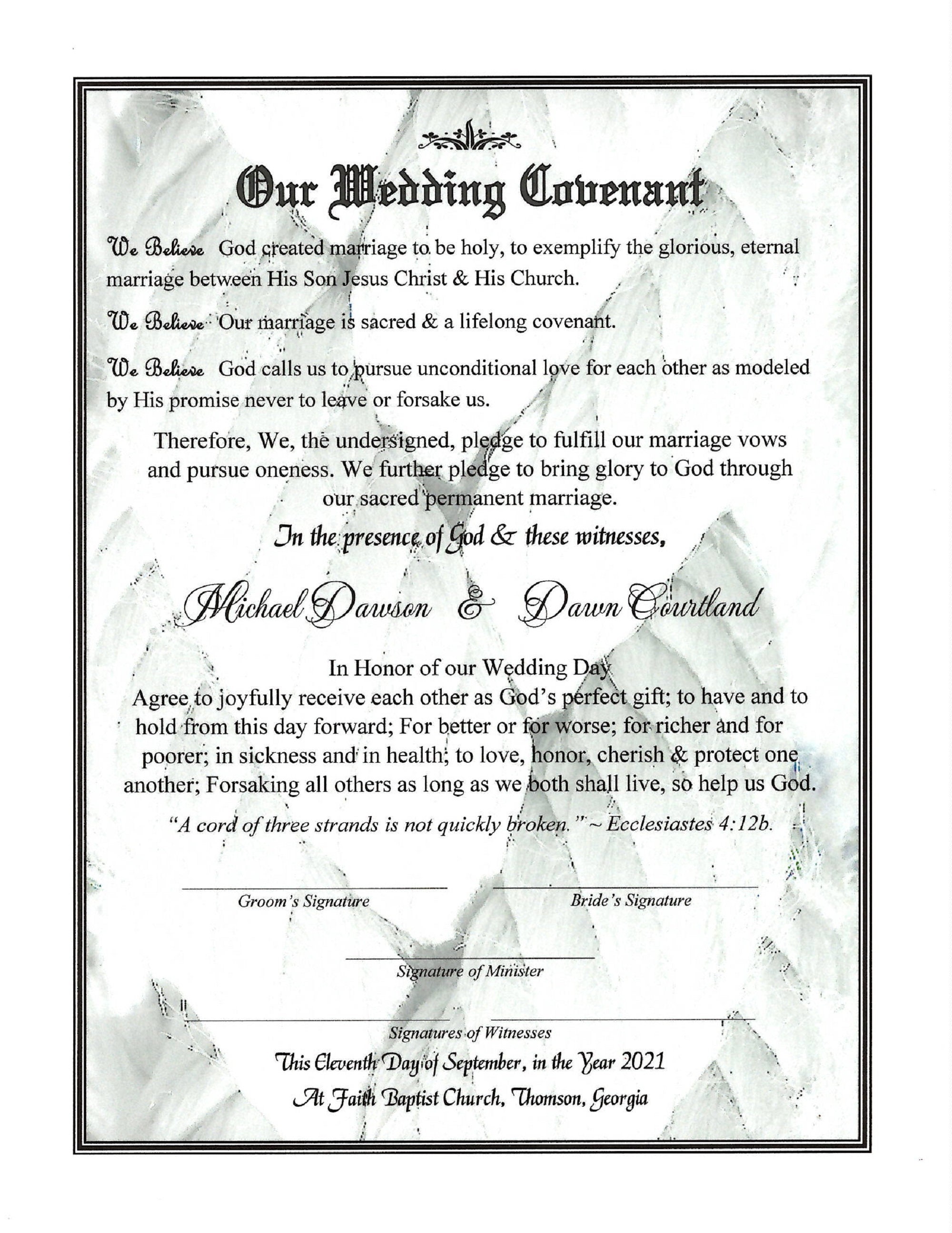 Cord of Three Strands Marriage Covenant Renewal Certificate 8.5x11 ...