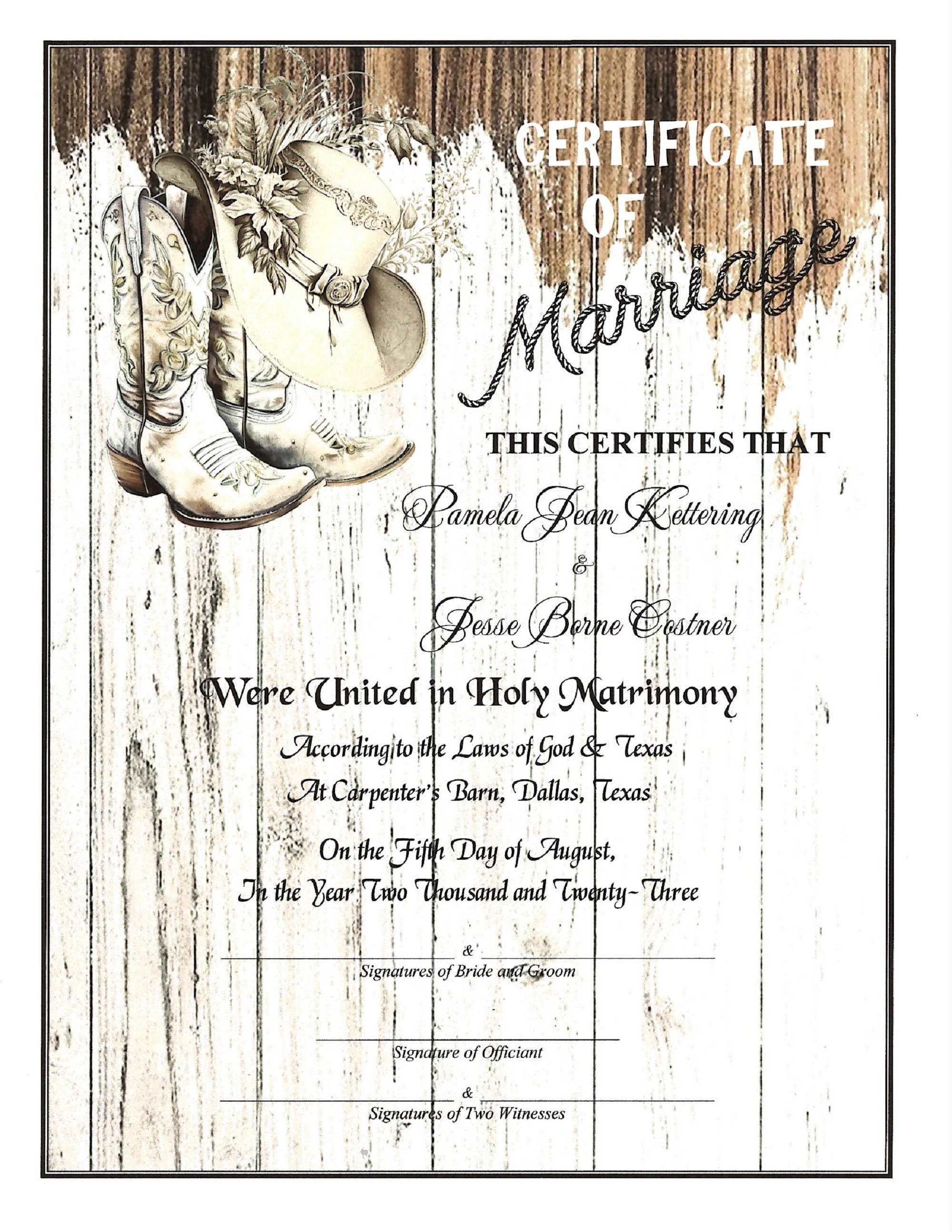 A Cowboy's Faithful Heart Certificate of Marriage 8.5x11/opt ...