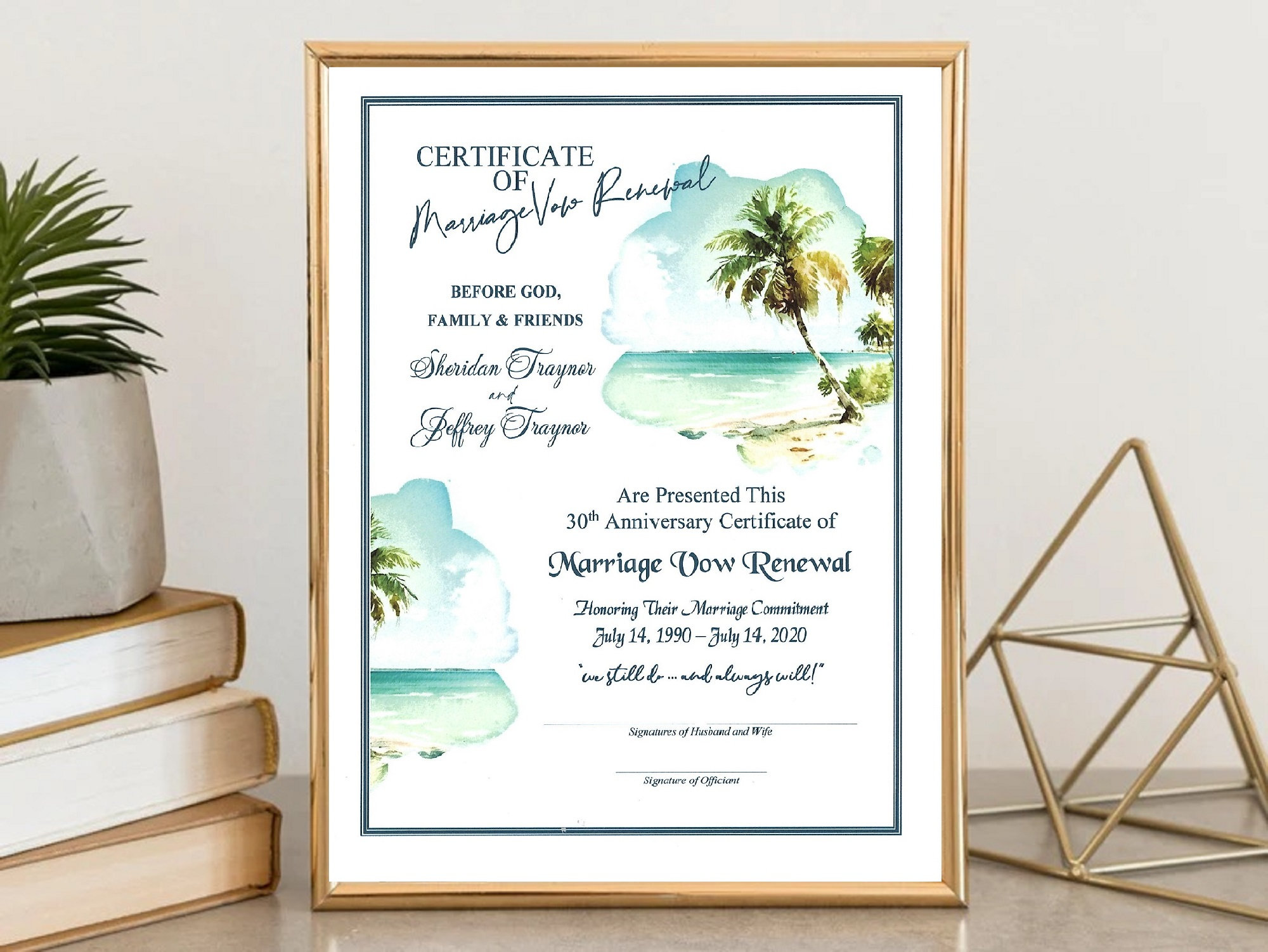 Tropical Island Romance Marriage Vow Renewal Certificate 8.5x11/opt ...