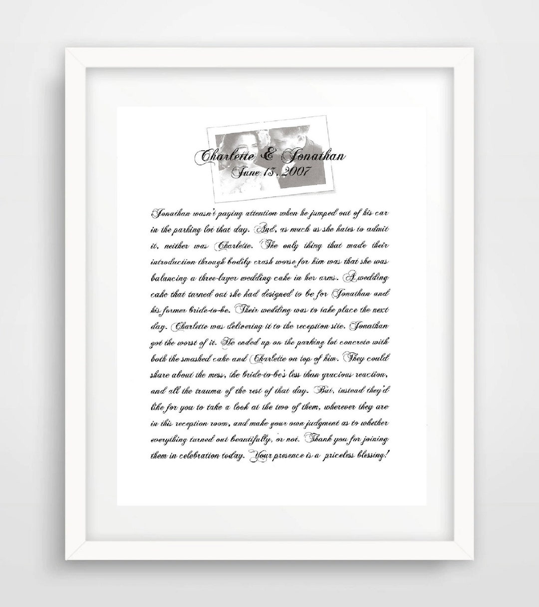 Printable Portrait Love Story for Frame or Reception Table Sign 8-1/2 ...